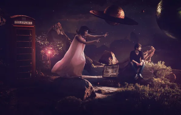 Wallpaper girl, night, planet, guy, photoart for mobile and desktop ...