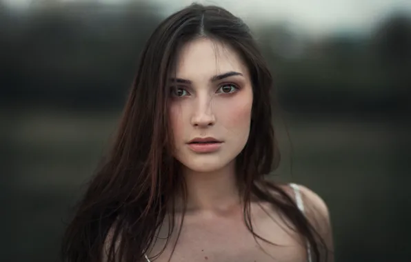 Wallpaper look, long hair, long hair, brown eyes, blurred background ...