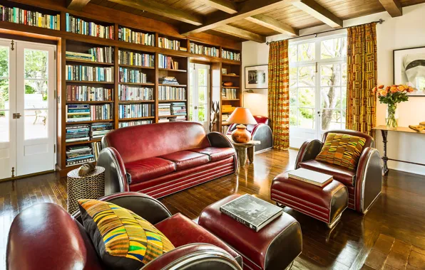 Wallpaper design, room, interior, library, living room, spanish ...