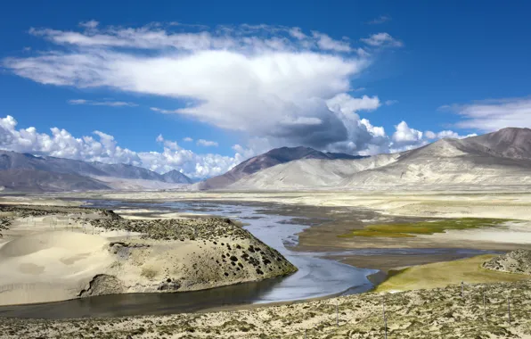 Download wallpaper sky, mountain, tibet, Bum Chu River, section ...