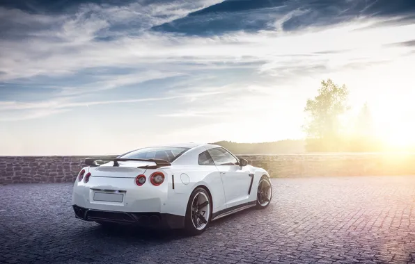 Wallpaper GTR, Nissan, Clouds, Sky, Sun, Lights, Day, White, R35, Rear ...