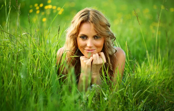 Wallpaper Girl Grass Nature Smile For Mobile And Desktop Section