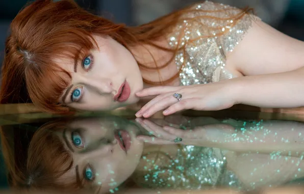 Wallpaper look, girl, face, pose, reflection, hands, red, blue eyes for ...