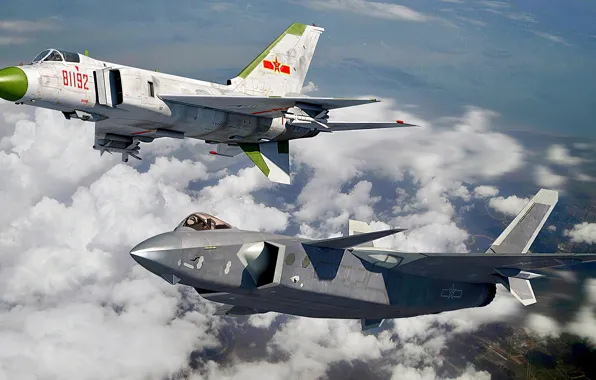 Download wallpaper military, air force, J-20, fighter jet, old and new ...