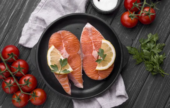 Download wallpaper table, fish, red fish, section food in resolution ...
