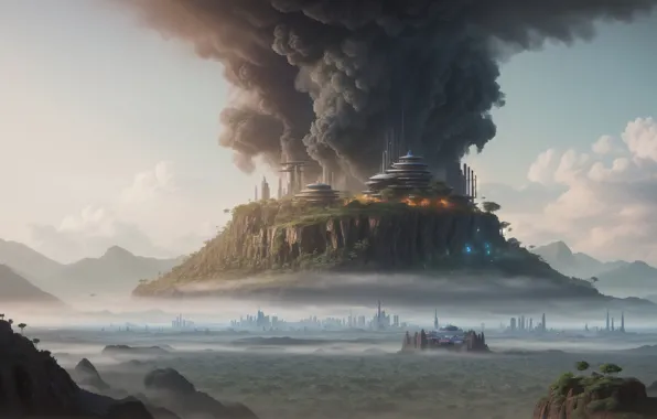 Wallpaper future, art, fantastic, cataclysm, digital art, city , mount ...