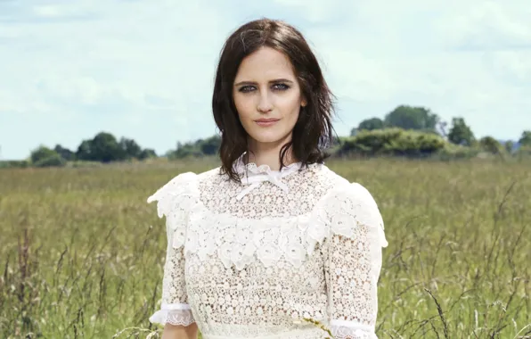 Wallpaper field, look, dress, actress, brunette, beautiful, Eva Green ...