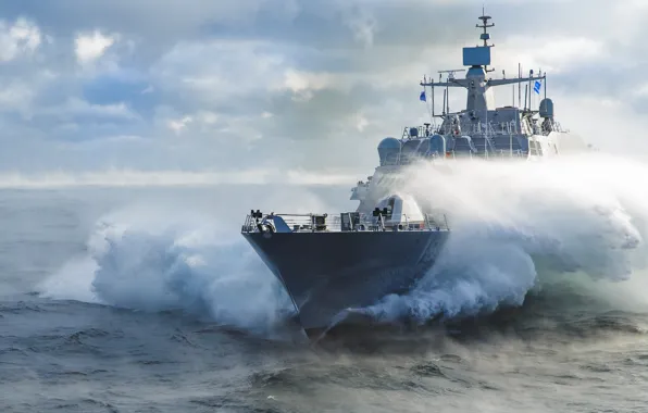 Wallpaper Sea, Fog, Ship, Wave, Squirt, Frost, US NAVY, Type "Freedom ...
