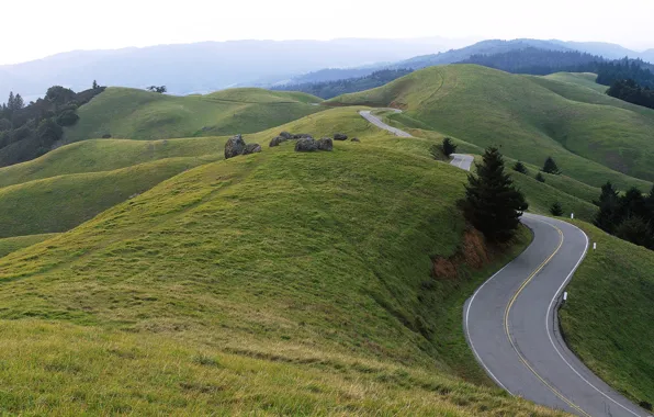 Wallpaper Grass, Road, Rocks, Trees images for desktop, section пейзажи ...