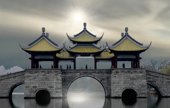 Wallpaper river, sunset, china, castle for mobile and desktop, section ...