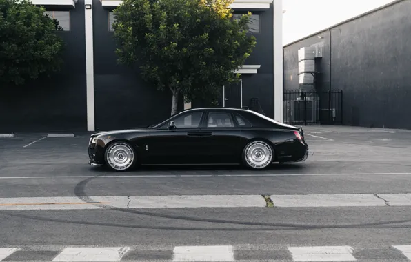 Download wallpaper Rolls Royce, Ghost, Black, Side, SEMA, Urban ...