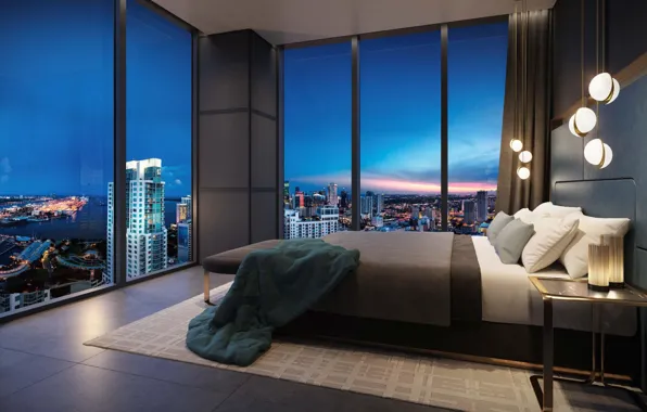 Wallpaper room, style, interior, megapolis, Miami, apartment in a multi ...