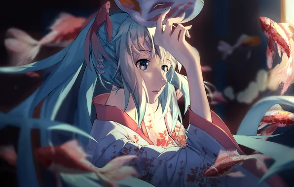 Wallpaper girl, fish, mask for mobile and desktop, section арт ...