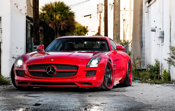 Wallpaper red, wheels, mercedes, sls, amg, adv1 for mobile and desktop ...