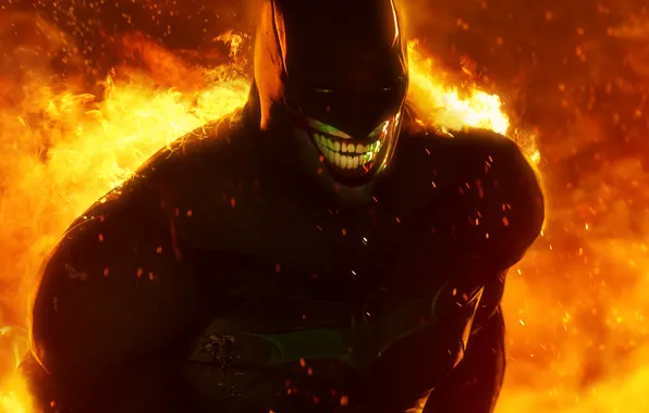 Download wallpaper smile, fire, batman, mask, joker, fan art, section ...