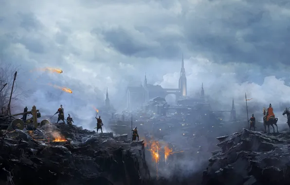 Download wallpaper The city, Fire, People, City, Battle, Fantasy, Fire ...