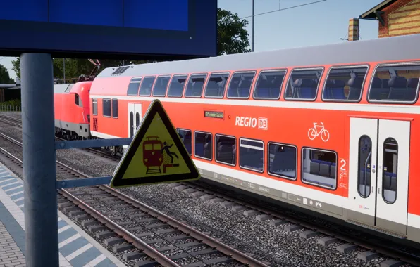 Wallpaper Red, Locomotive, Train, Sign, Railroad, Train Sim World 2020 ...