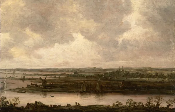 Wallpaper landscape, oil, picture, windmill, Jan van Goyen, Jan van ...