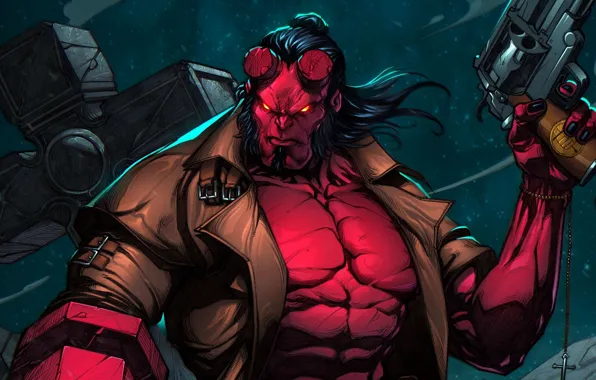 Wallpaper gun, cross, the demon, demon, weapon, Hellboy, Hellboy for ...