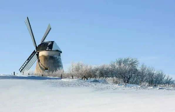 Wallpaper winter, snow, the fence, mill for mobile and desktop, section ...
