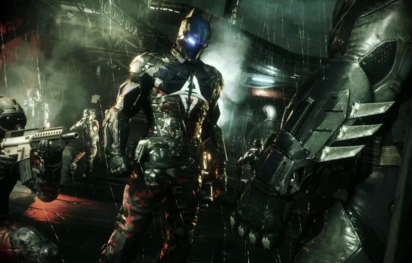 Wallpaper night, the city, weapons, rain, the moon, costume, Gotham ...