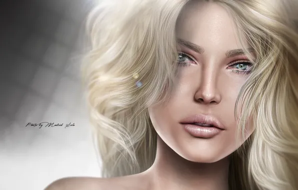 Download Wallpaper Girl Face Portrait Blonde Section Rendering In