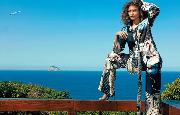 Download wallpaper sea, the sky, landscape, pose, coast, model, actress ...