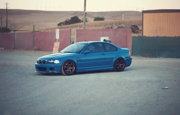 Wallpaper blue, bmw, BMW, the fence, front view, blue, e46 images for ...