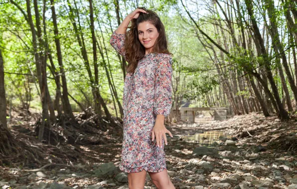 Wallpaper forest, long hair, trees, nature, rocks, model, brunette ...