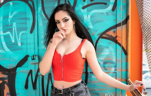 Download Wallpaper Look Girl Sexy Pose Earrings Makeup Brunette Neckline Section Girls