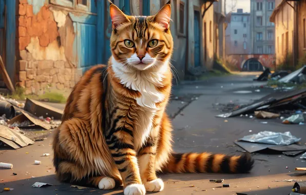 Wallpaper cat, cat, the city, street for mobile and desktop, section ии ...
