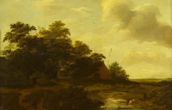 Wallpaper oil, picture, 1648, Landscape with a Farm, Jan Vermeer van ...