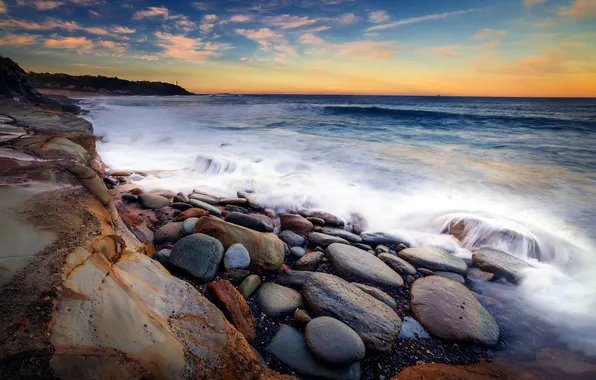 Wallpaper sea, the sky, pebbles, stones, galchenik for mobile and ...