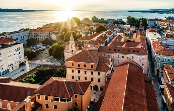 Wallpaper sea, the sun, home, panorama, Croatia, Zadar for mobile and ...