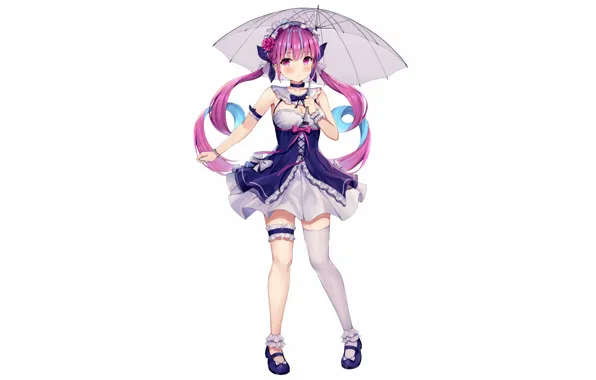 Wallpaper Girl Sexy Cleavage Thighhighs Pink Hair Long Hair Dress Boobs Umbrella Anime