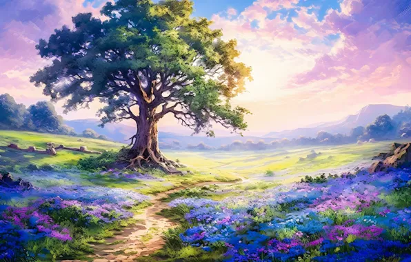 Download wallpaper landscape, nature, view, digital art, AI art, neural ...