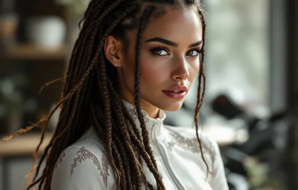 Wallpaper look, girl, face, pose, portrait, AI art, neural network for ...