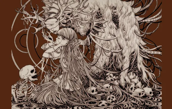 Wallpaper the victim, monster, the demon, skeleton, horns, skull, baby ...