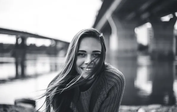 Wallpaper girl, smile, monochrome, Dima Minakin images for desktop ...
