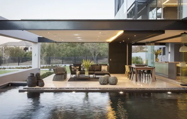Wallpaper design, style, Villa, interior, pool, kitchen, living room ...