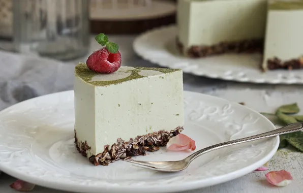 Download wallpaper raspberry, cake, piece, mousse, section food in ...