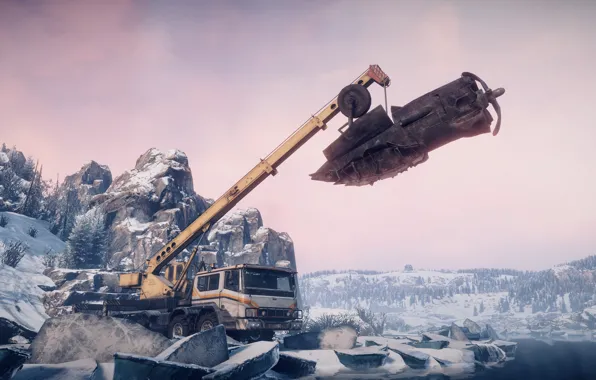 Wallpaper HDR, Water, Snow, Truck, Game, Ice, Rocks, Trees, Crane, UHD ...