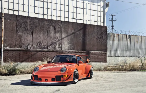 Download wallpaper Porsche 911, coupe, orange, RWB, 1995, Widebody Kit ...