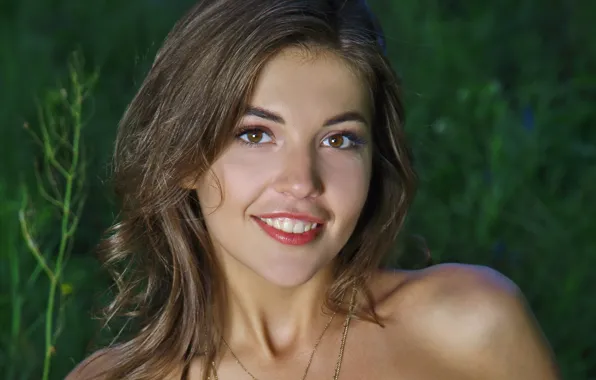 Download wallpaper girl, brown hair, nature, woman, smile, model, face ...
