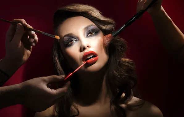 Wallpaper girl, Shine, makeup, lips, shadows, brush for mobile and ...