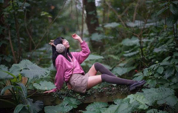 Wallpaper Trees Pose Model Skirt Portrait Plants Stockings