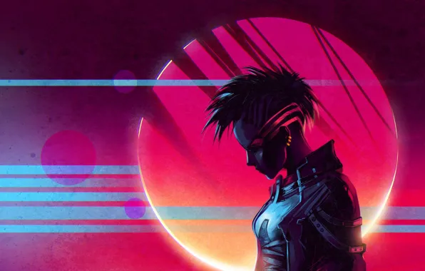 Wallpaper Girl, Red, Piercing, Jacket, Retrowave, Scandroid, Synthwave ...