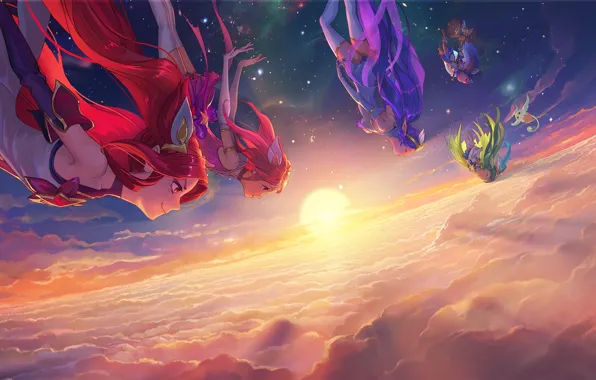 Wallpaper the sky, girl, clouds, art, Star Guardian for mobile and ...