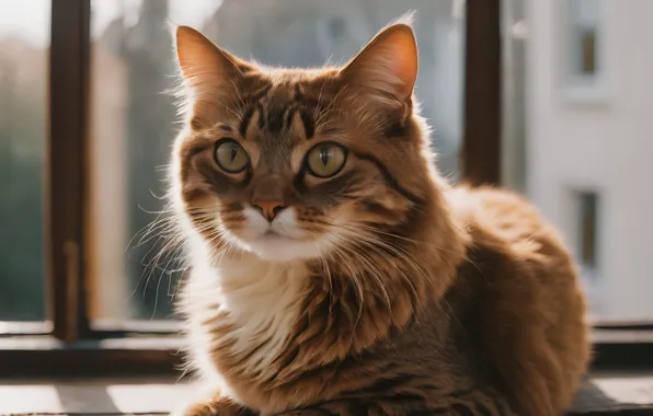 Download wallpaper cat, cat, look, pose, window, face, AI art, neural ...