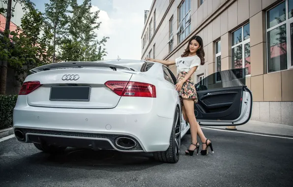 Wallpaper look, girl, Audi, beautiful girl, white car for mobile and ...